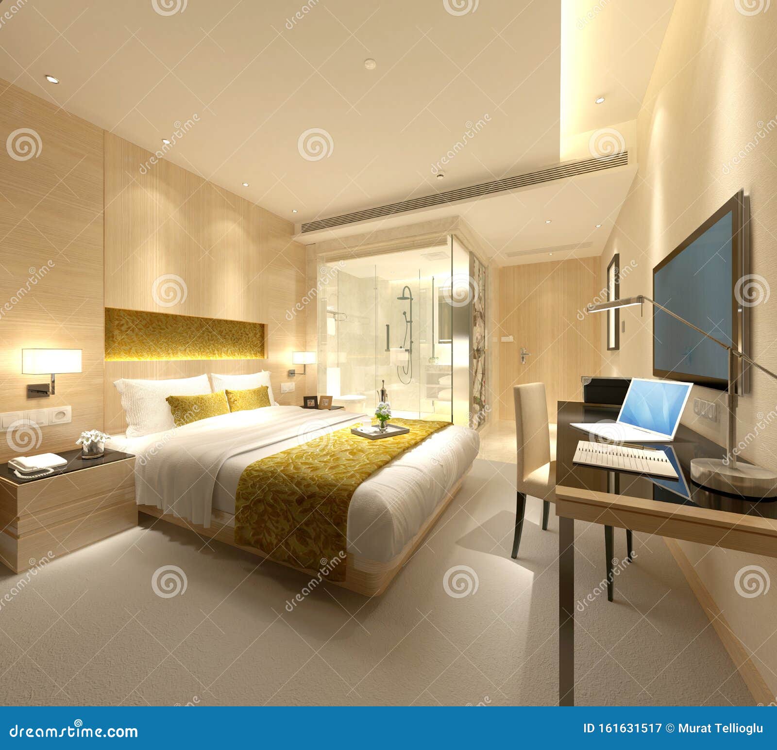 3d render of hotel room stock illustration. Illustration of hotel ...
