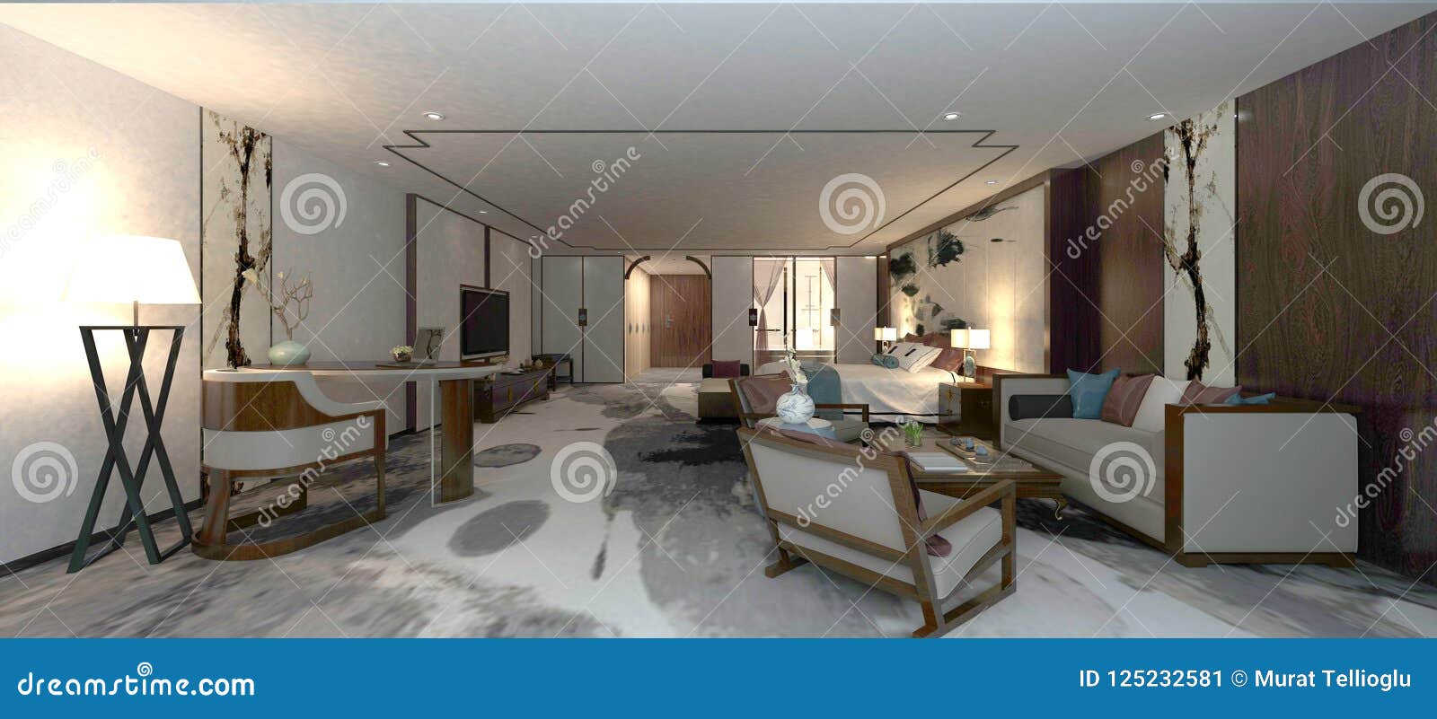 3d render of hotel room stock illustration. Illustration of decor ...