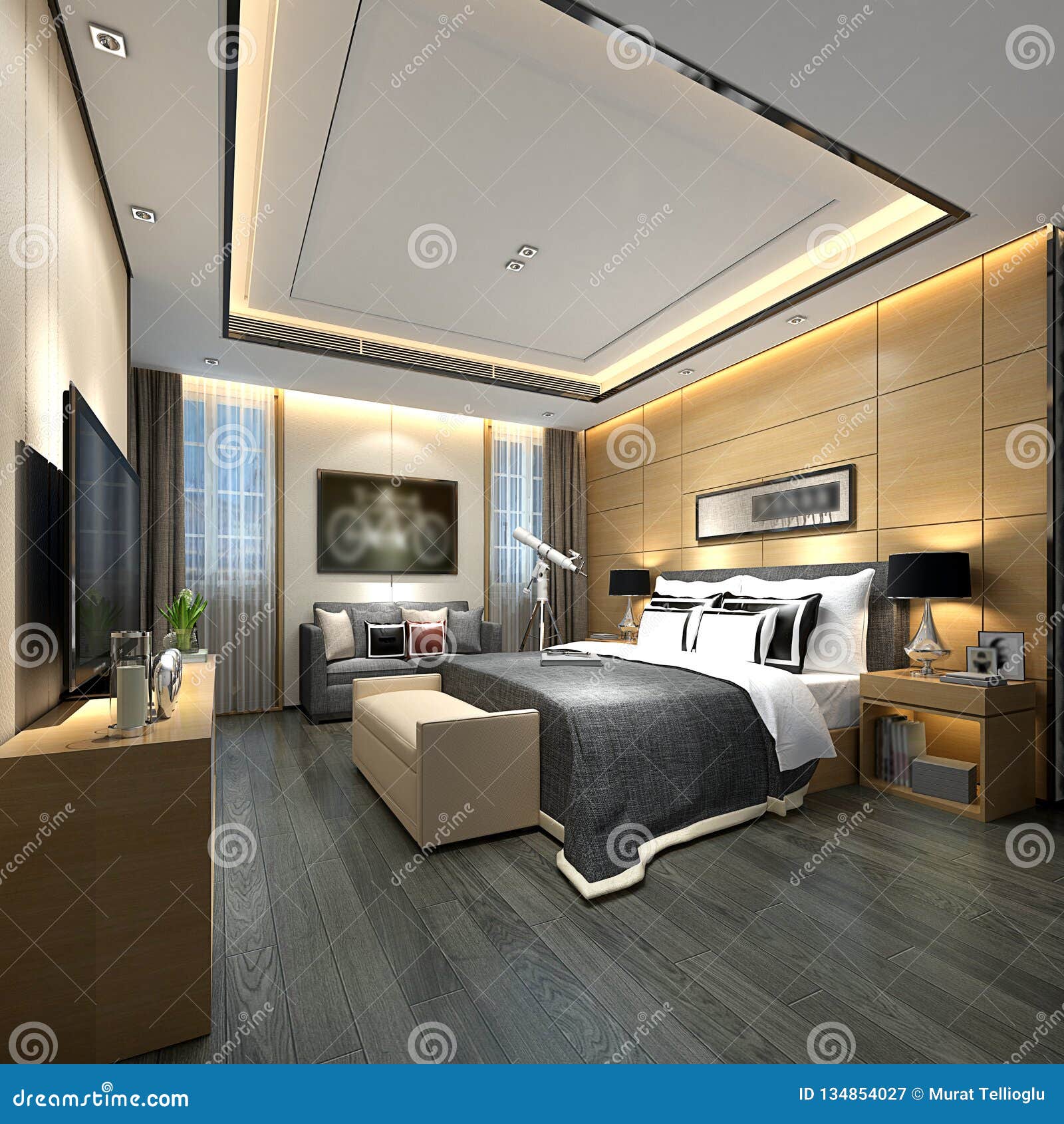 3d render of hotel room stock illustration. Illustration of chandelier ...