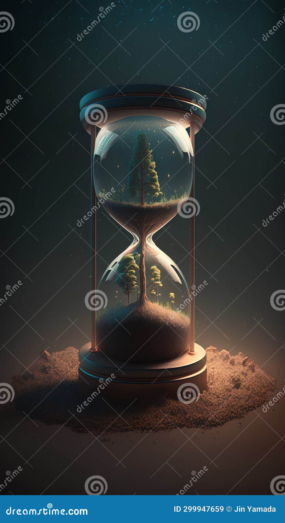 3d Render of Hourglass with Tree Inside. Concept of Time Management ...