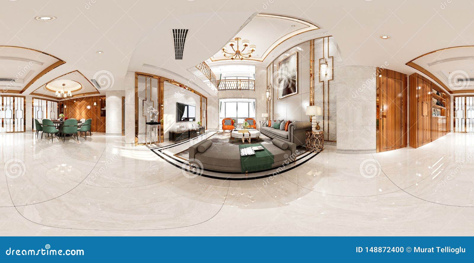 3d Render House Interior 360 Degrees Stock Illustration - Illustration ...