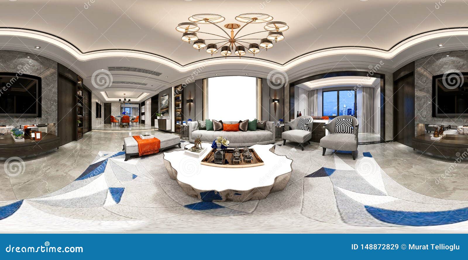 3d Render House Interior 360 Degrees Stock Illustration - Illustration ...