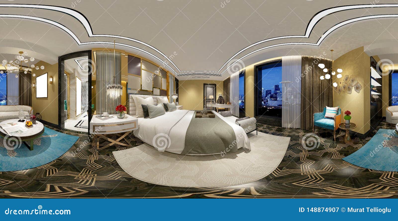 3d Render House Interior 360 Degrees Stock Illustration - Illustration ...