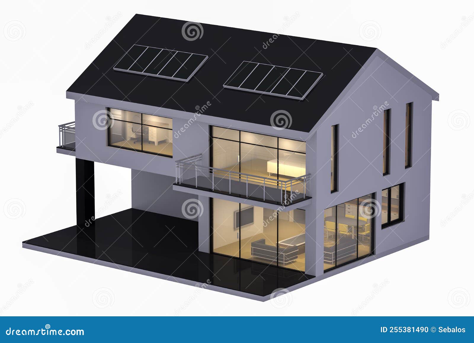 3d Render of House with the Lights Turned on Stock Illustration ...