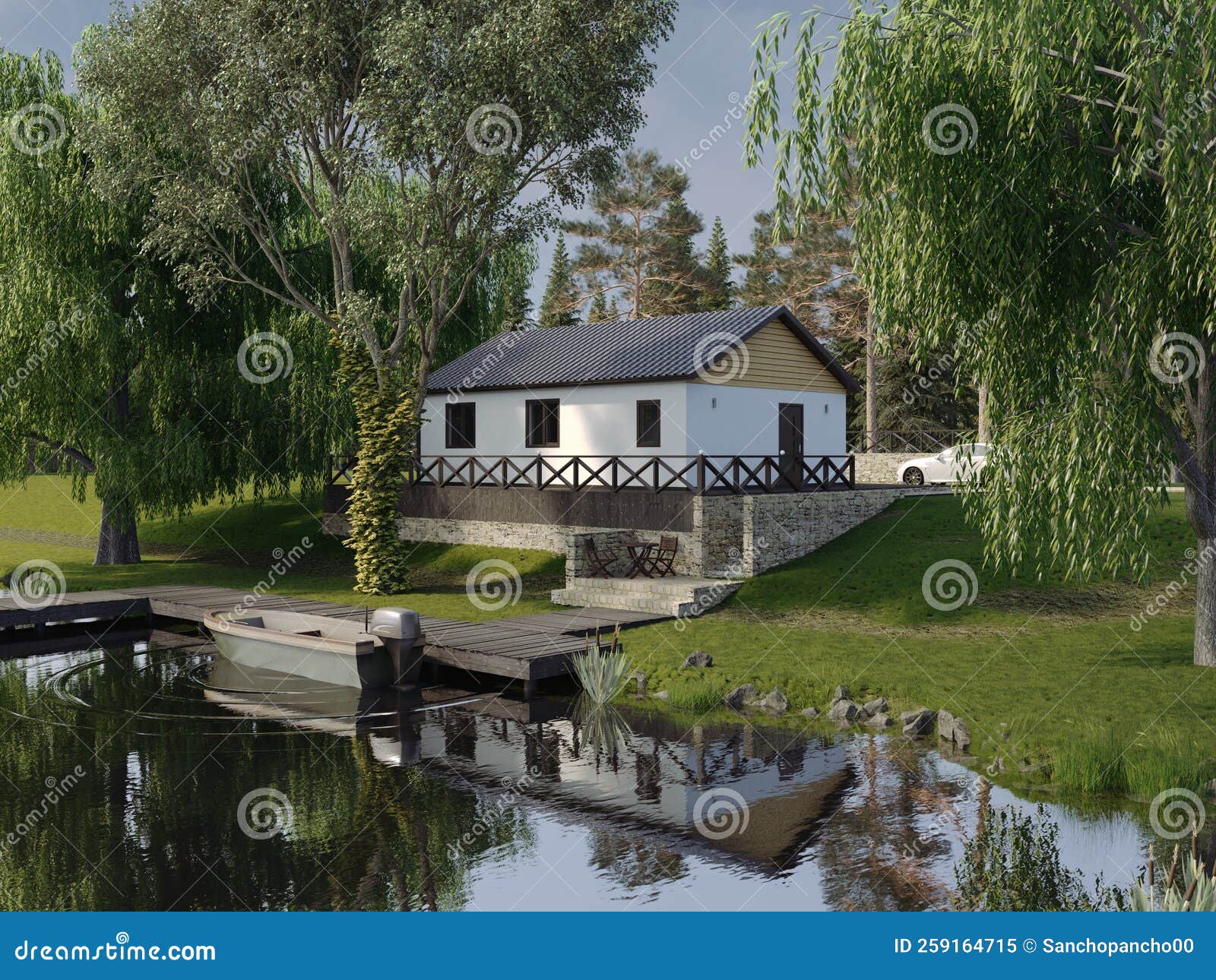 3d Render of a House on the River Bank. Stock Illustration ...