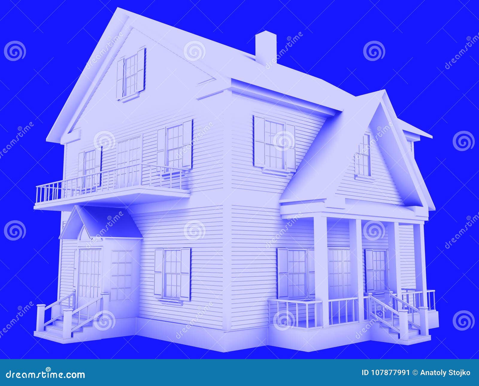 3d Render of House Technical on Blue. Stock Illustration - Illustration ...