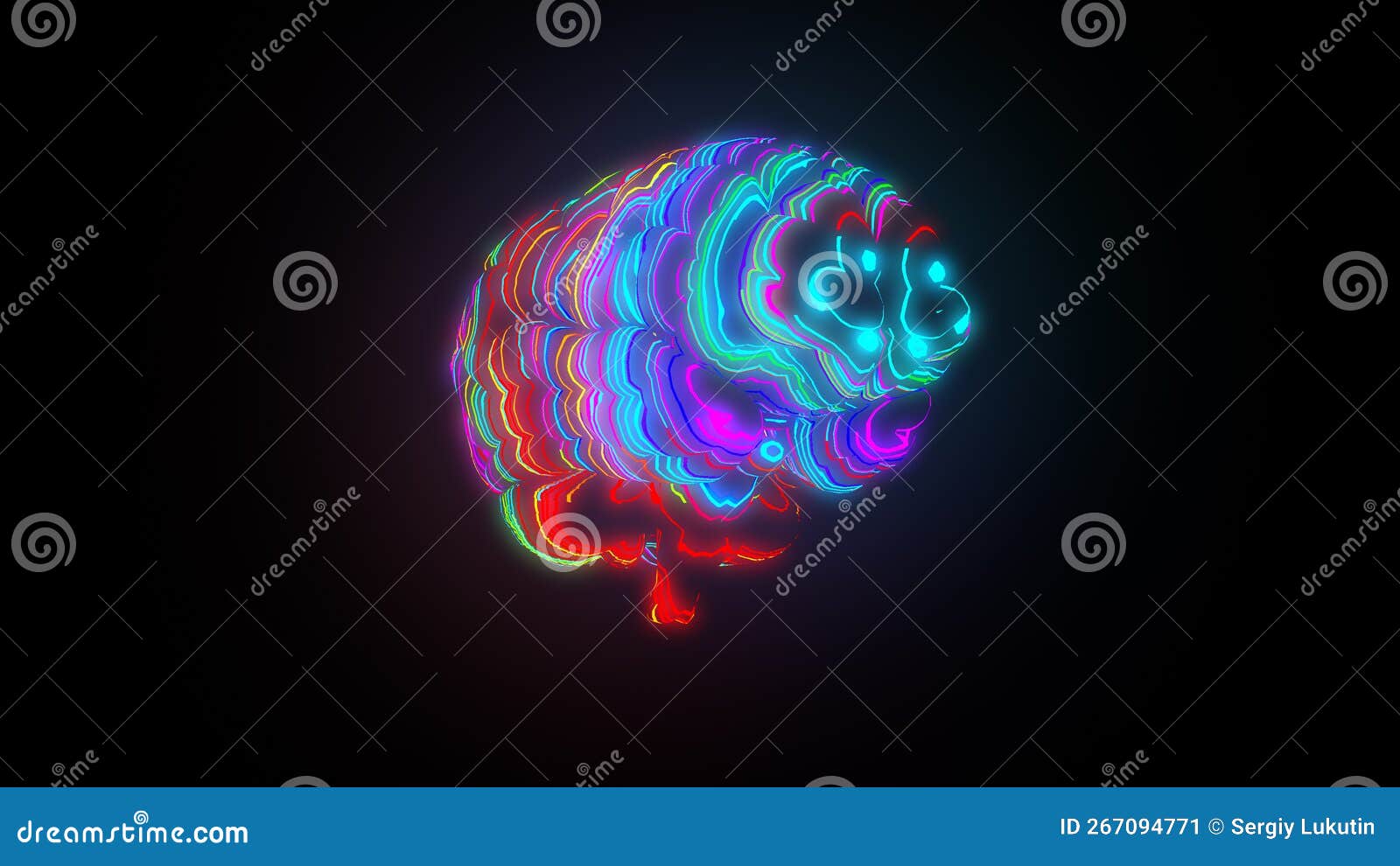3D Render of Human Brain with Glow Colourful Surface Stock Illustration ...