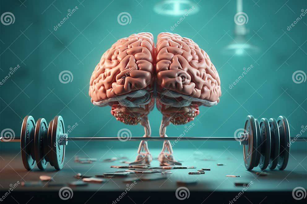 3D Render: Human Brain Lifting Weights, a Powerful Metaphor Stock ...