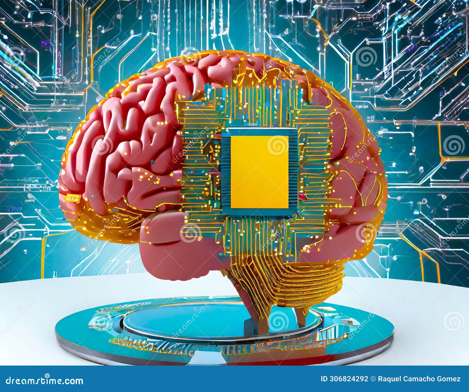 3d Render of Human Brain with Processor on Circuit Board Background ...