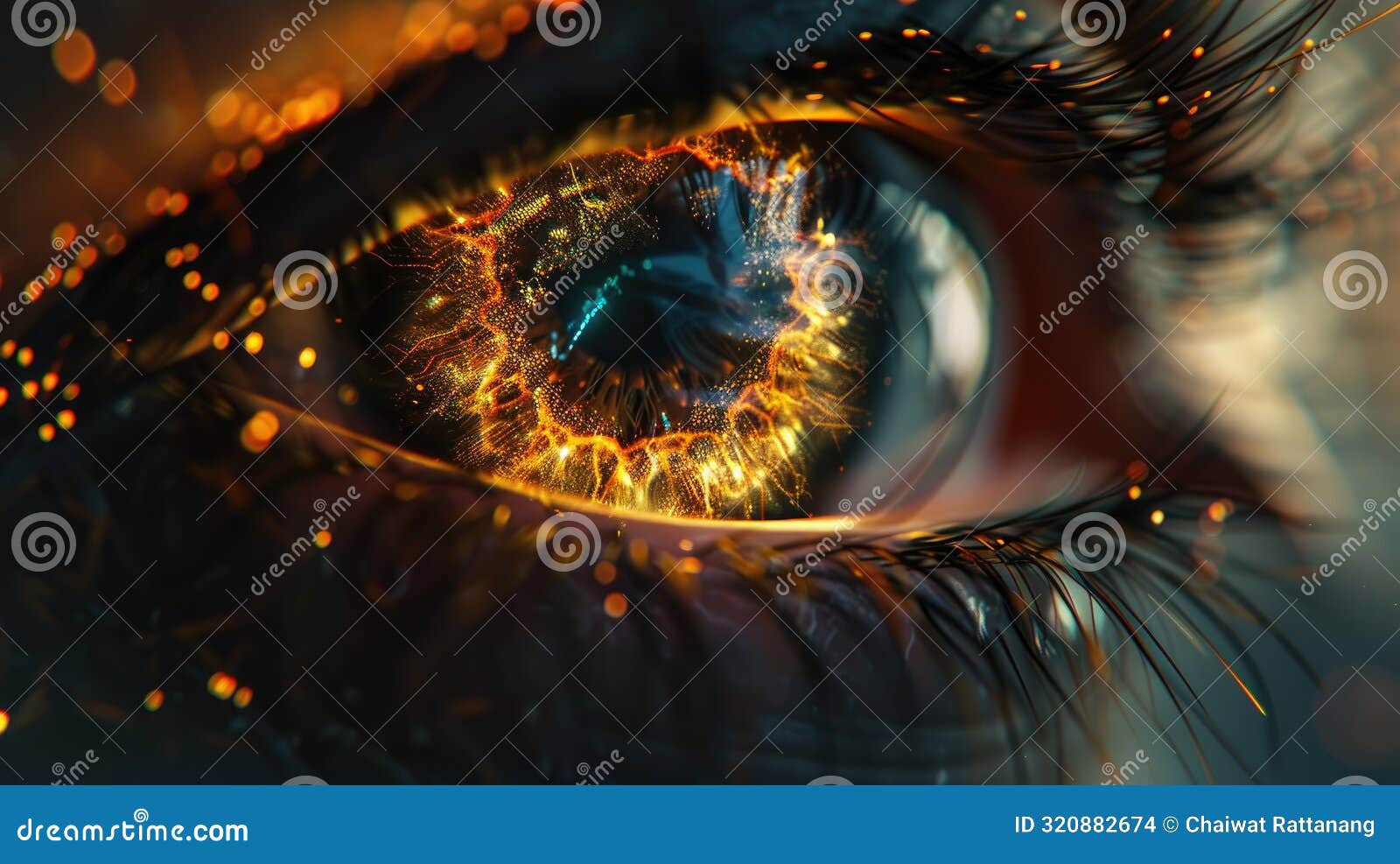 3D Render of a Human Eye, with Glowing Lines Emanating from the Pupil ...