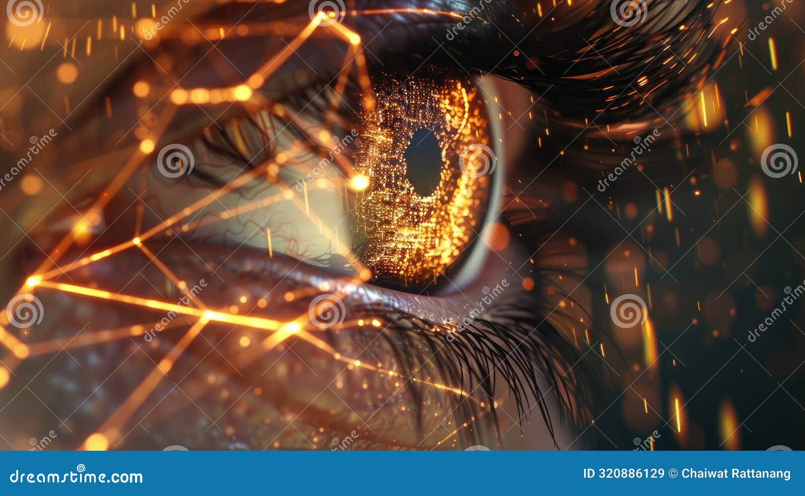 3D Render of a Human Eye, with Glowing Lines Emanating from the Pupil ...