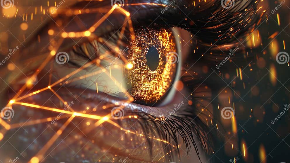 3D Render of a Human Eye, with Glowing Lines Emanating from the Pupil ...