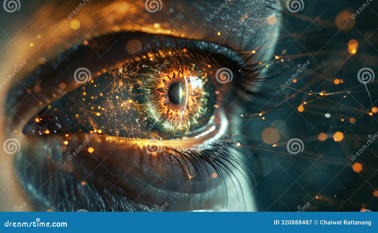 3D Render of a Human Eye, with Glowing Lines Emanating from the Pupil ...