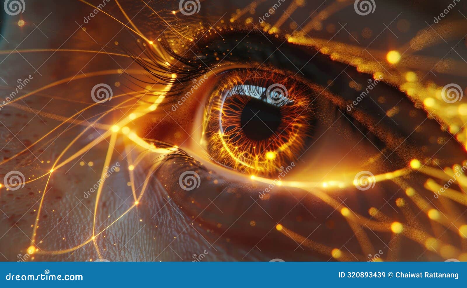 3D Render of a Human Eye, with Glowing Lines Emanating from the Pupil ...