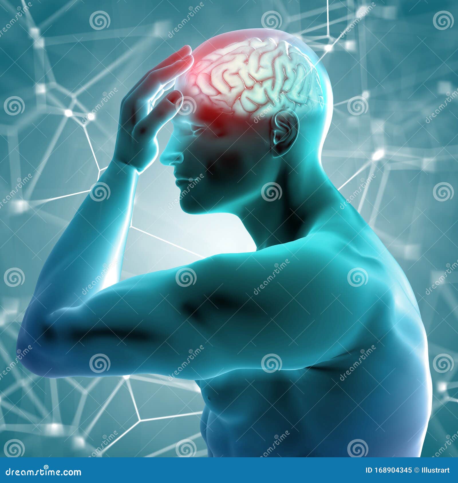 3D Render of a Human Figure Thinking with Brain Highlighted Stock ...