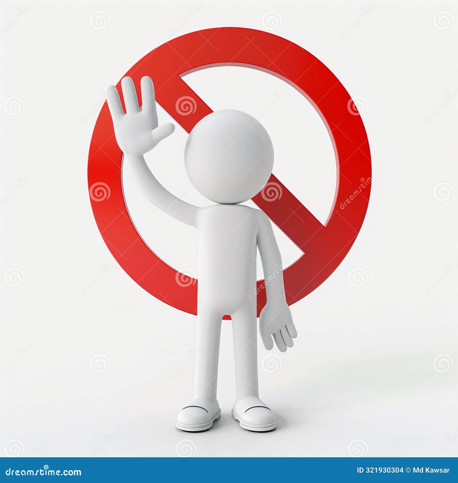 3D Render of Human Figure Waving with Red No Sign Stock Illustration ...