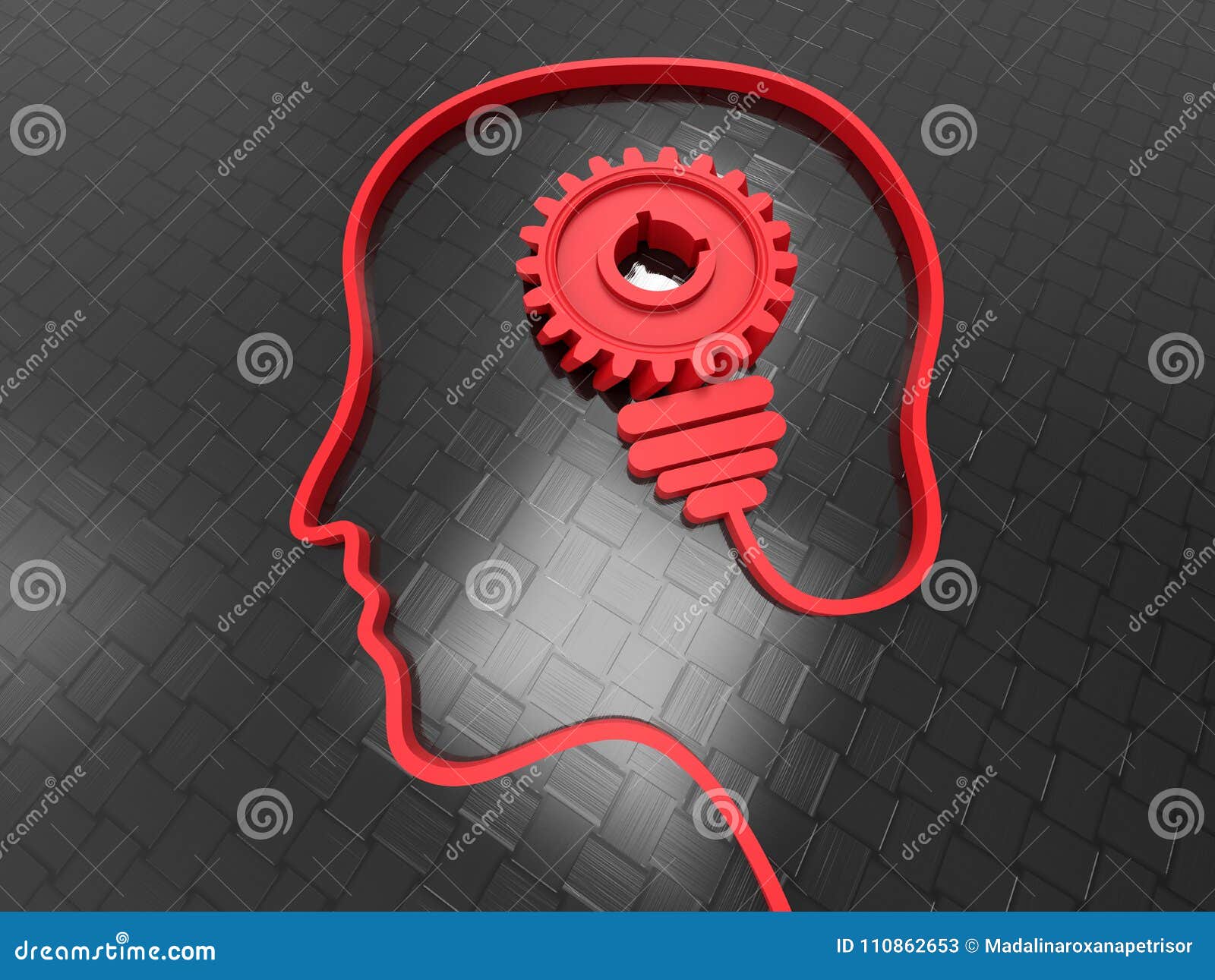 3d Render Human Head - Bulb Gear Stock Illustration - Illustration of ...