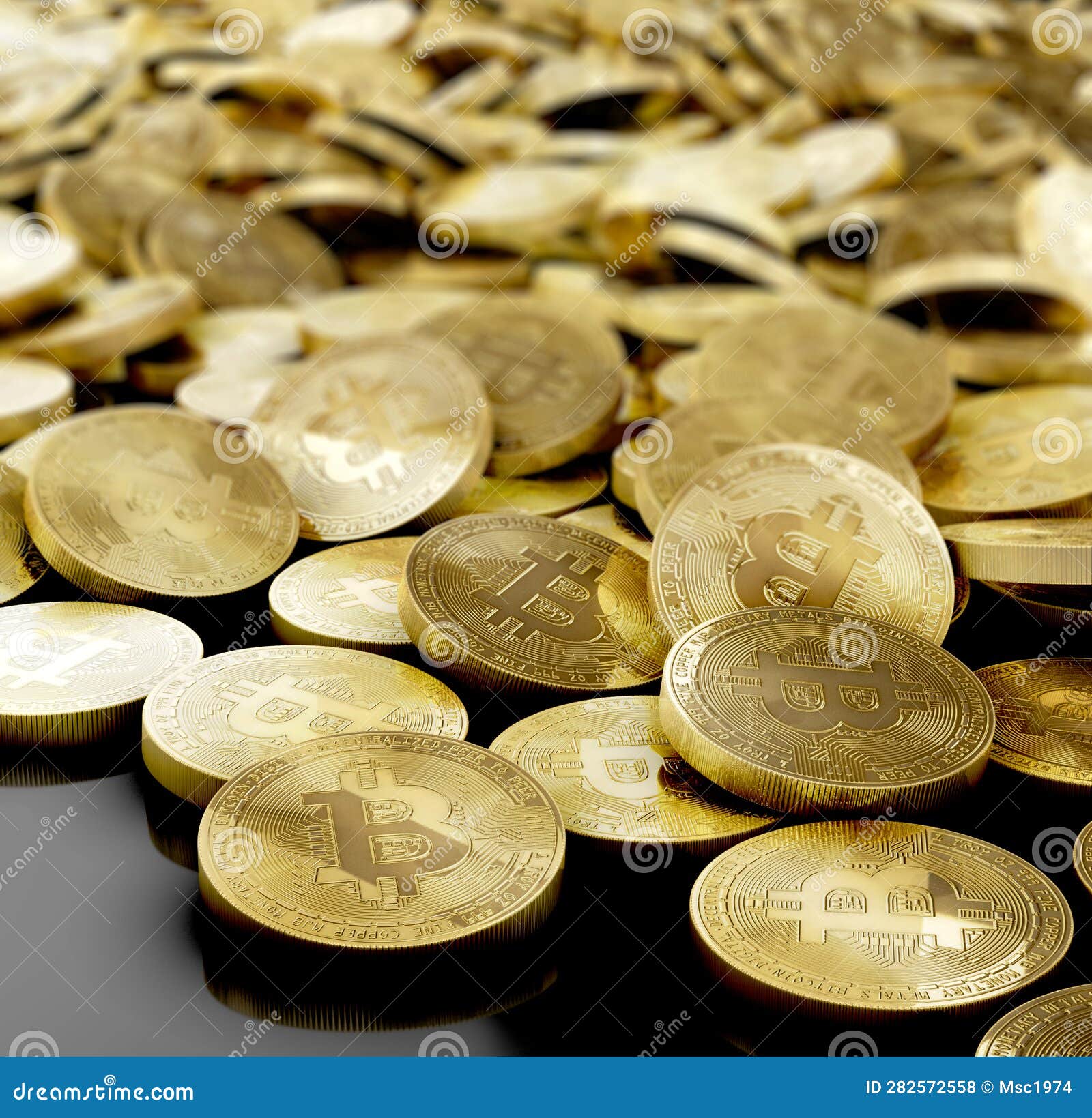 3D Render of Hundreds of Bitcoin (BTC). Stock Illustration ...