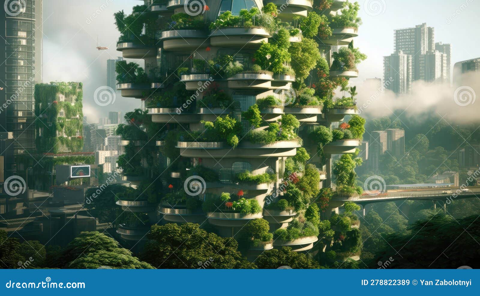 3D Render Hydroponic Skyscraper Farm With Residential Units. Generative ...