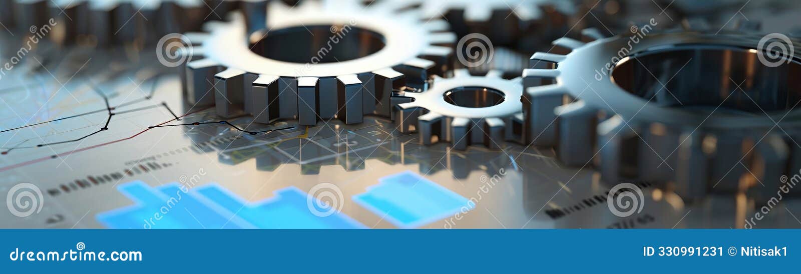 3D Render Icon Animated Gears Cogs and Charts Symbolizing Business ...
