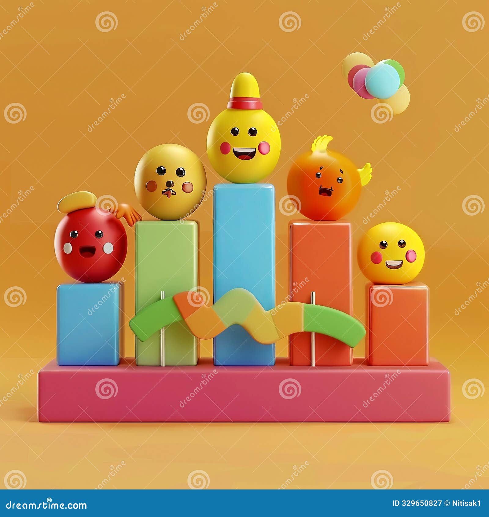 3D Render Icon Bar Chart with Cute Characters Representing Business ...