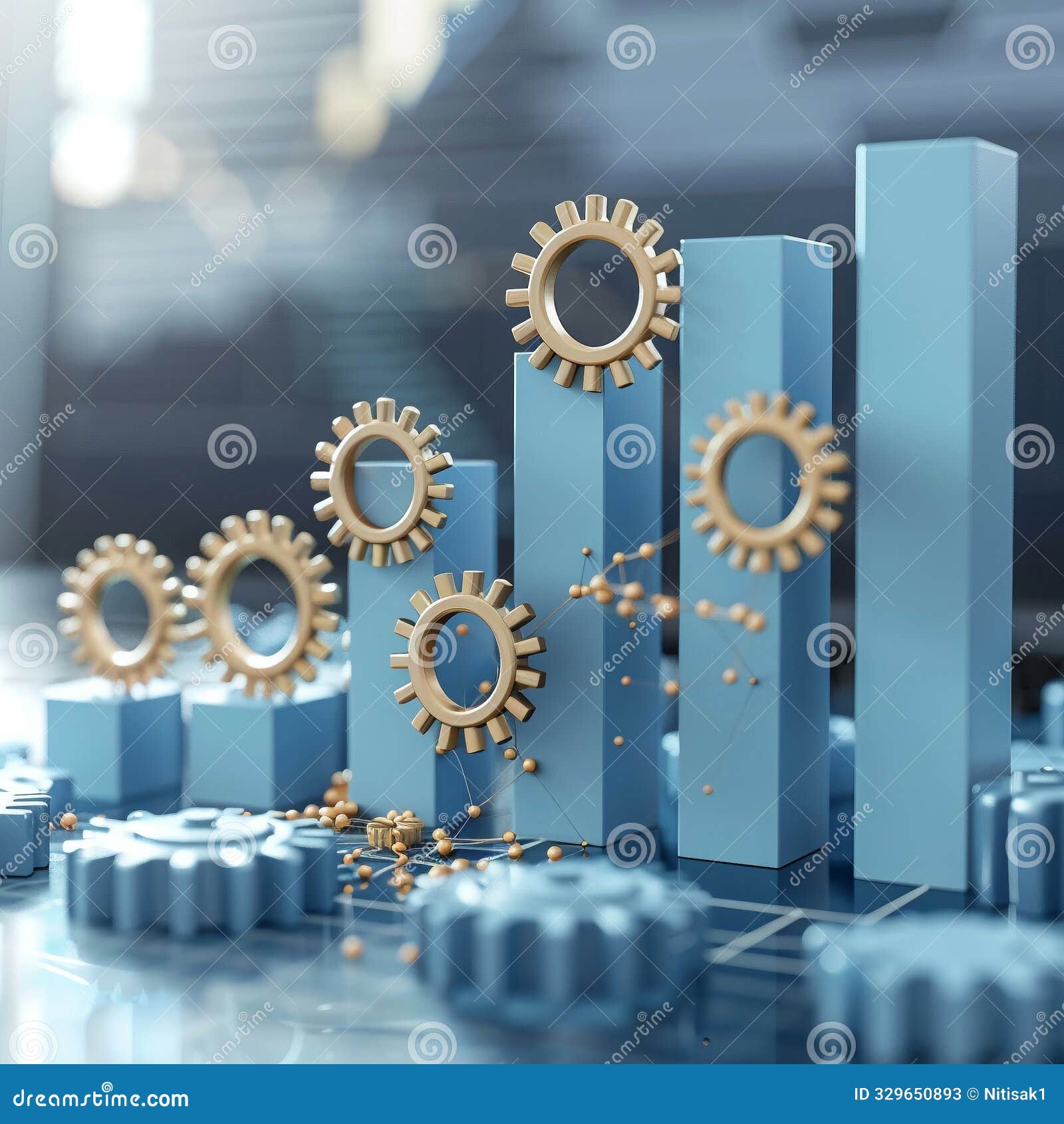 3D Render Icon Bar Chart with Gears and Cogs Representing Different ...