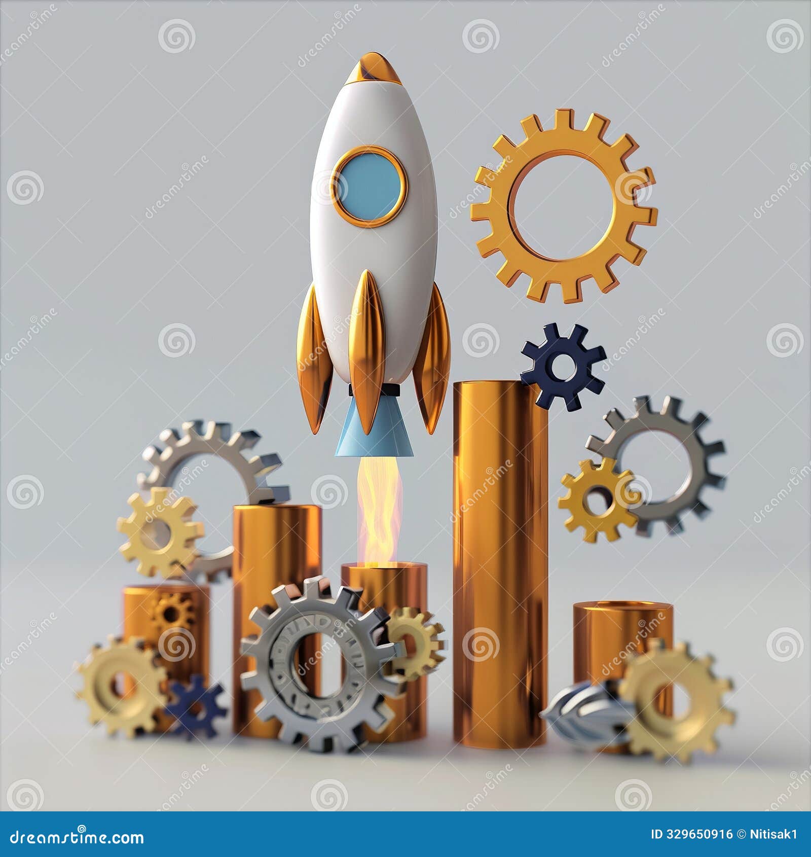 3D Render Icon Bar Chart with Gears and Cogs Representing Different ...