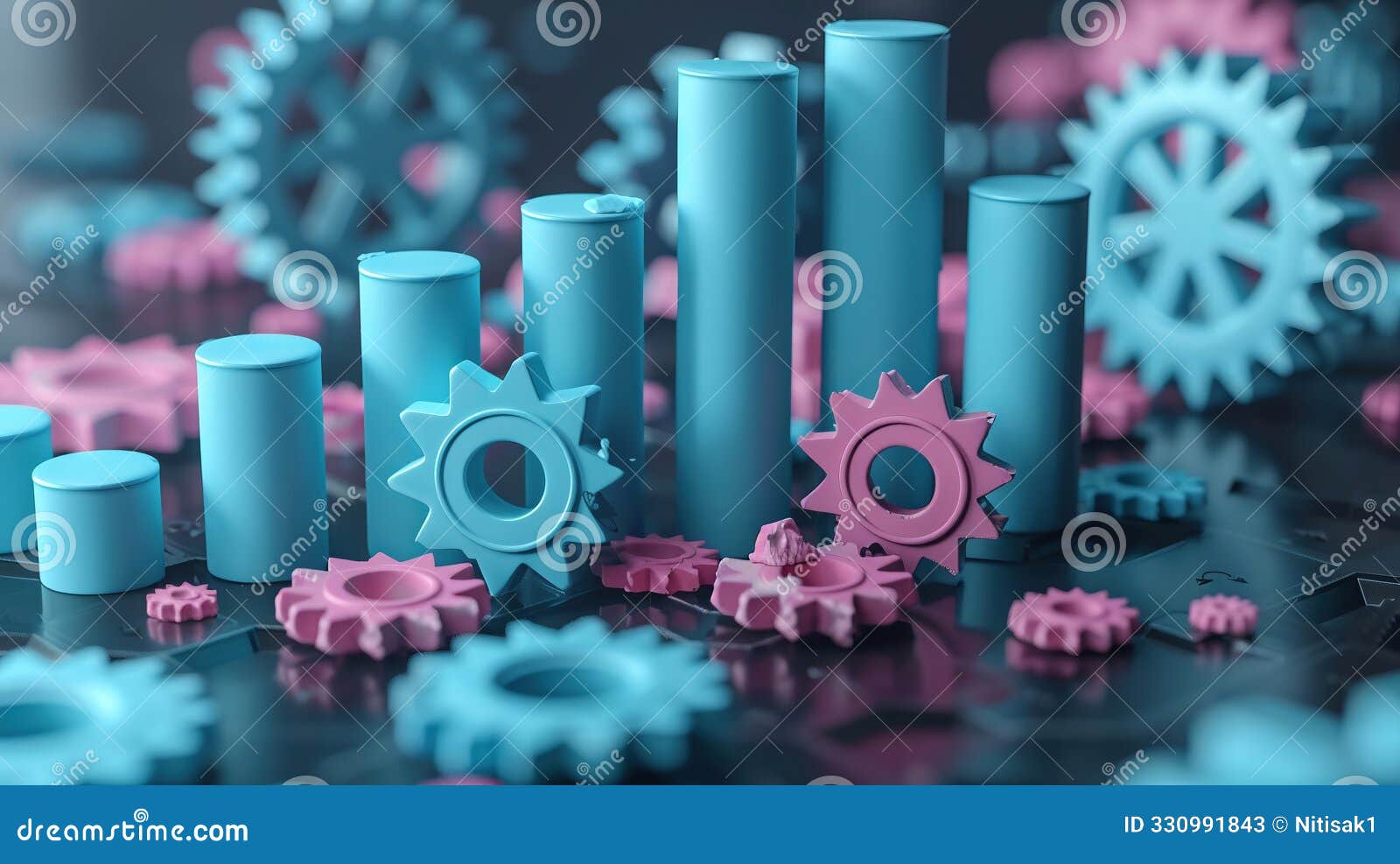 3D Render Icon Bar Chart with Gears and Cogs Representing Different ...