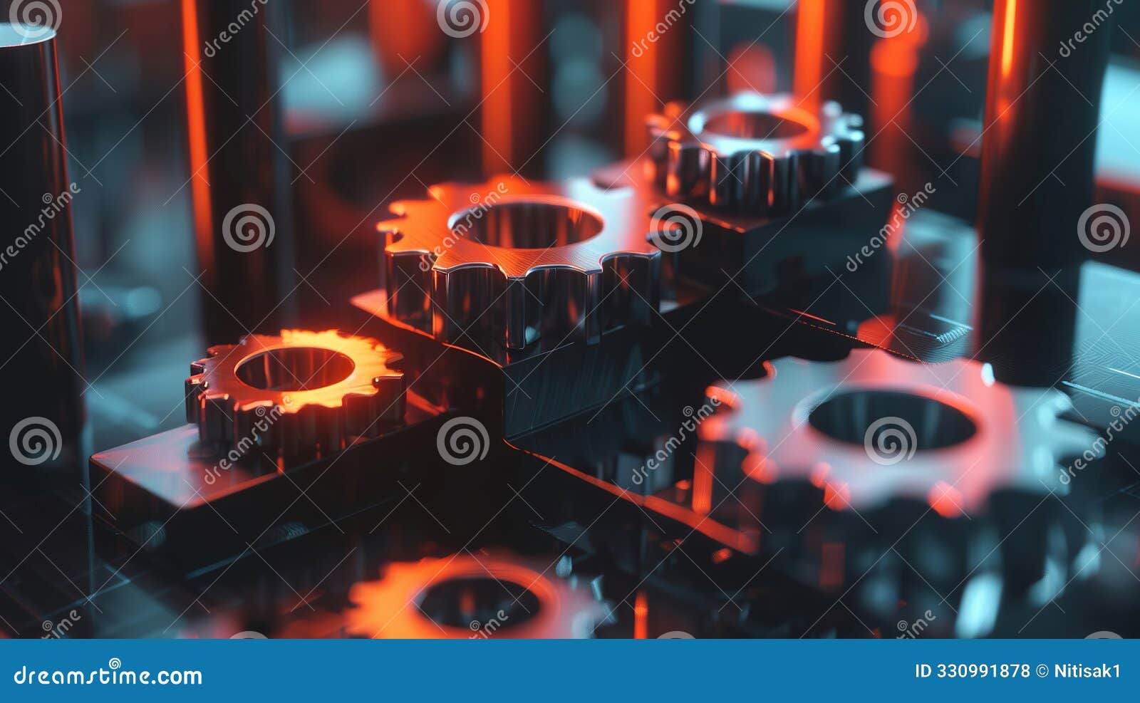 3D Render Icon Bar Chart with Gears and Cogs Representing Different ...