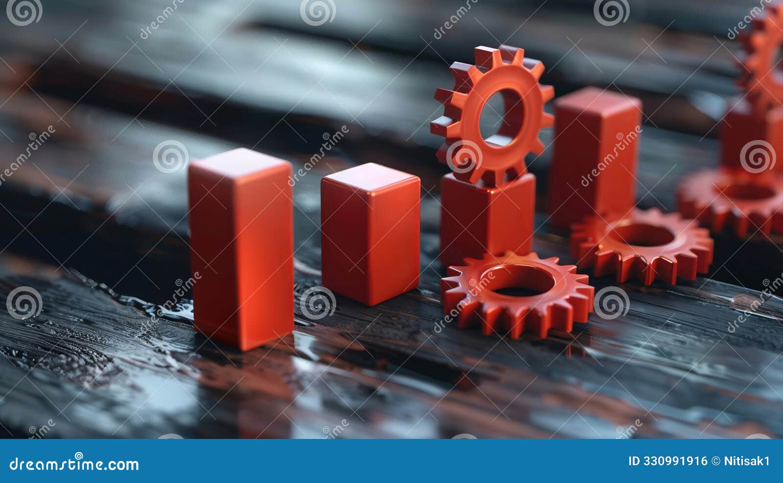 3D Render Icon Bar Chart with Gears and Cogs Representing Different ...