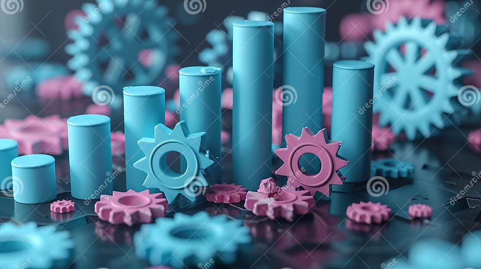 3D Render Icon Bar Chart with Gears and Cogs Representing Different ...