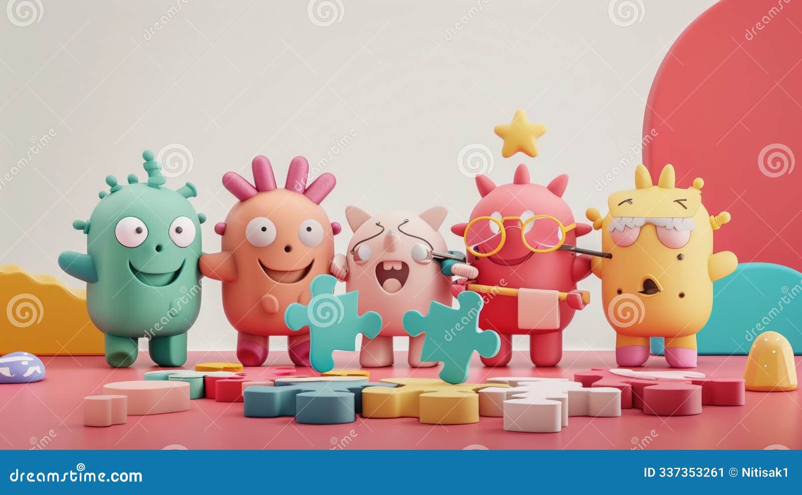 3D Render Icon Clay Style of a Group of Cute Clay Characters Working ...