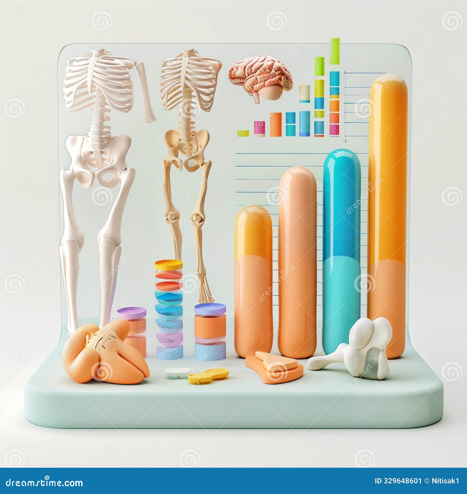 3D Render Icon 3D Bar Chart With Different Anatomy Sections Like Bones ...