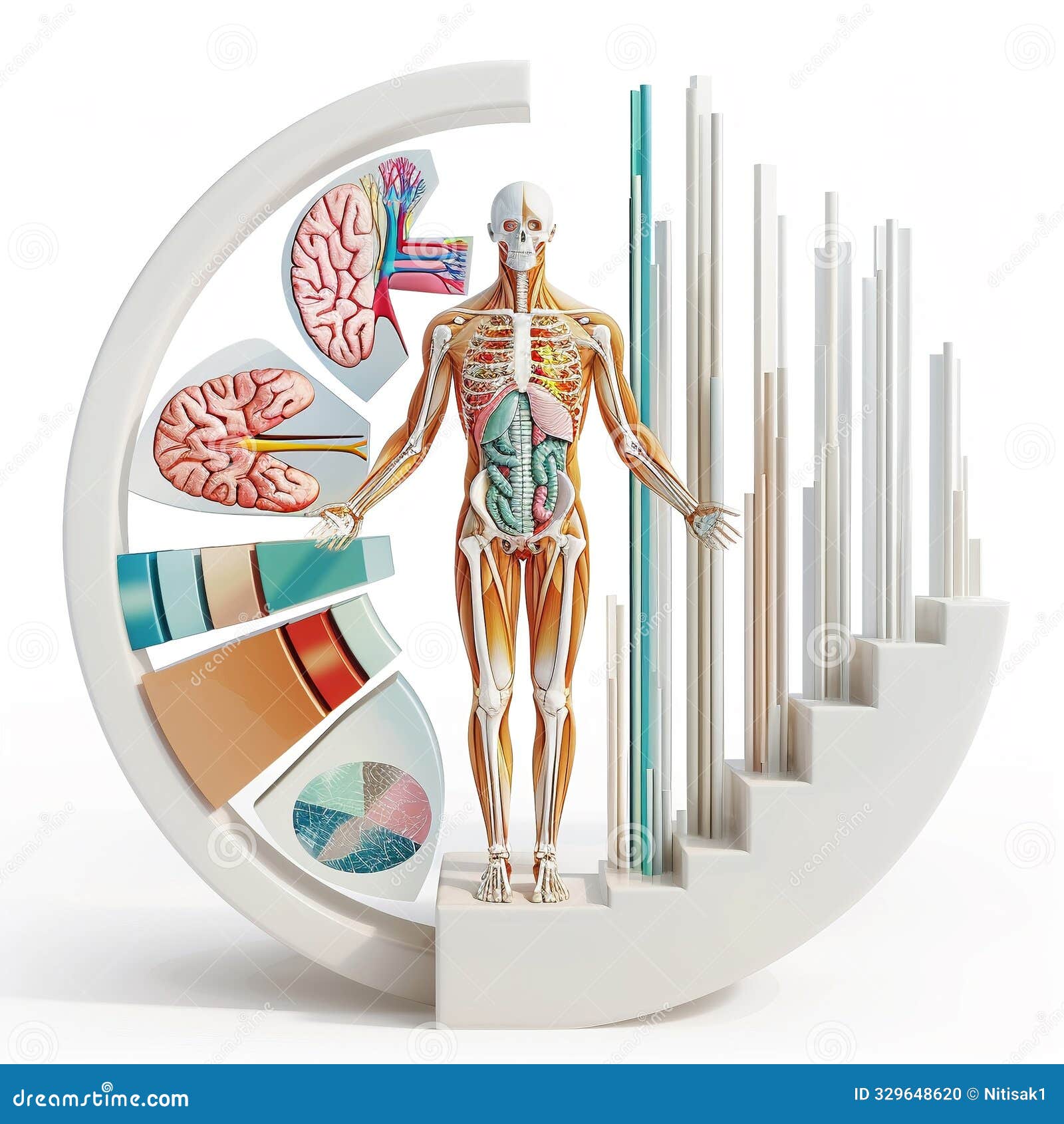 3D Render Icon 3D Bar Chart With Different Anatomy Sections Like Bones ...