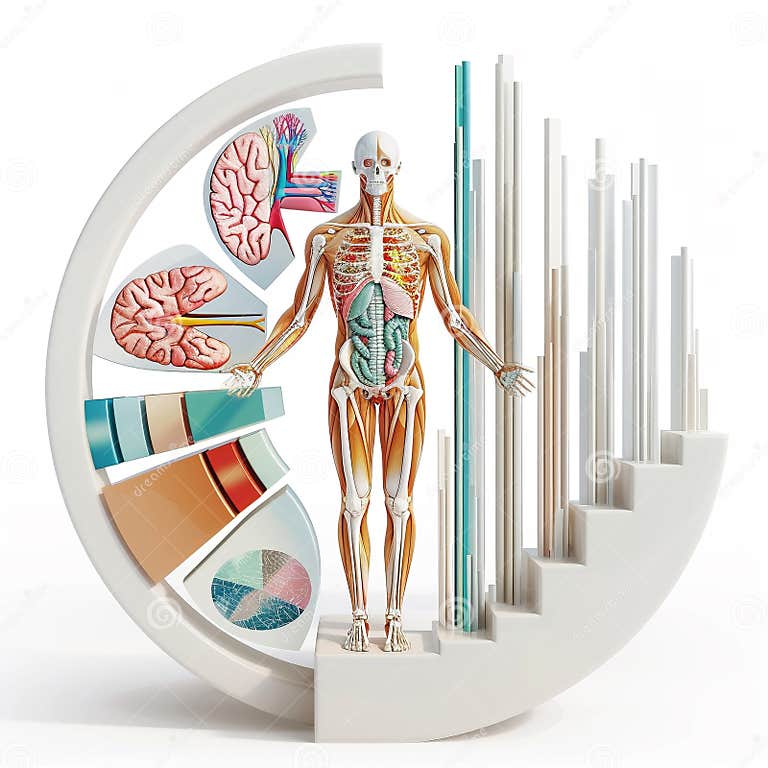 3D Render Icon 3D Bar Chart with Different Anatomy Sections Like Bones ...