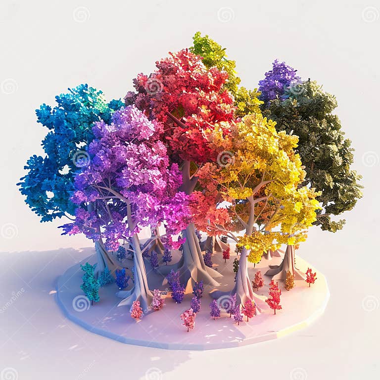 3D Render Icon a Forest Filled with Rainbow Trees Icon 3d Virus Stock ...