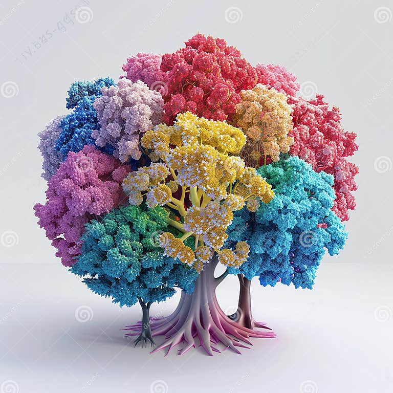 3D Render Icon a Forest Filled with Rainbow Trees Icon 3d Virus Stock ...