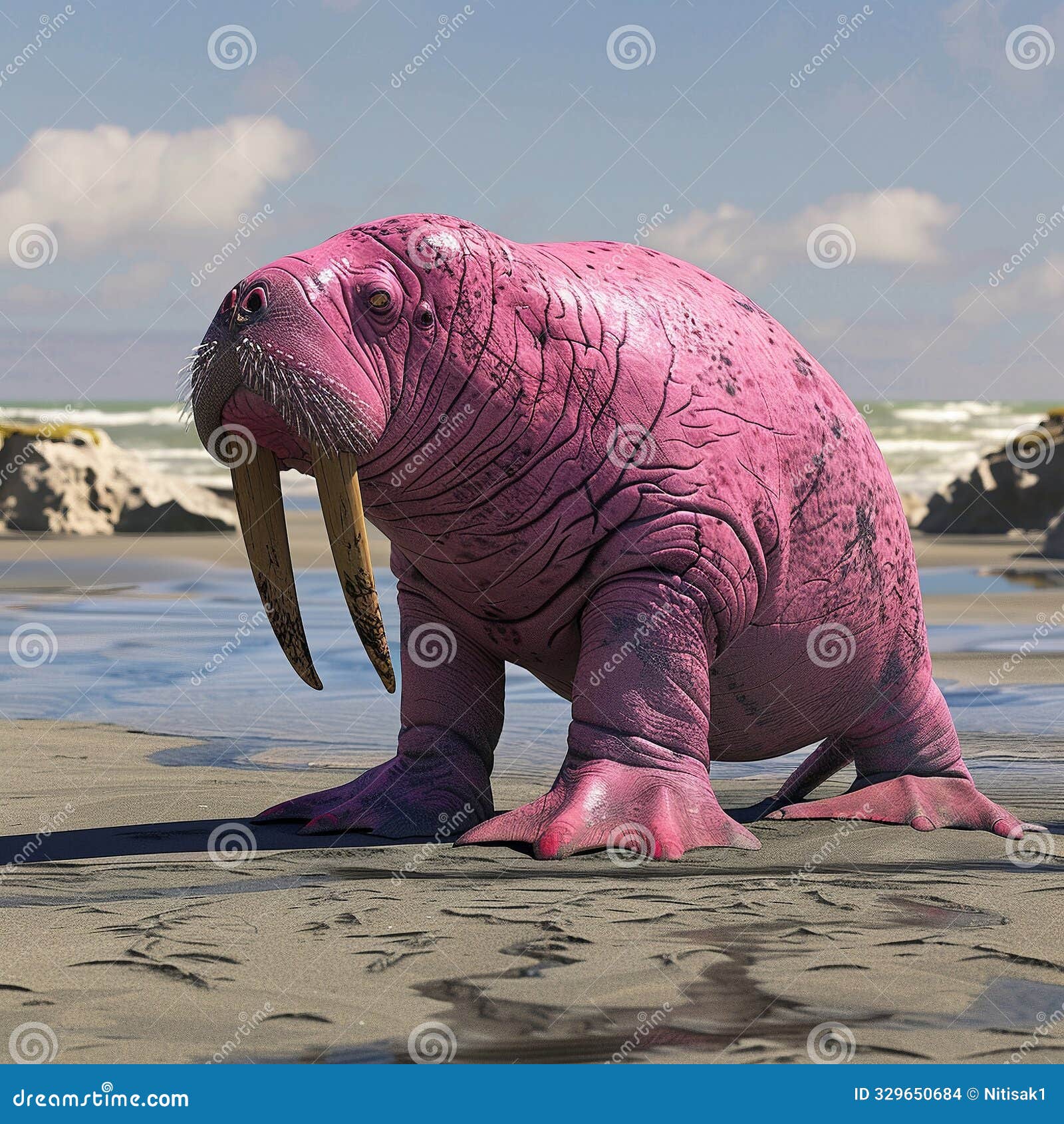 Giant Pink Monster On Snow - Vray Tracing Style Royalty-Free Stock ...