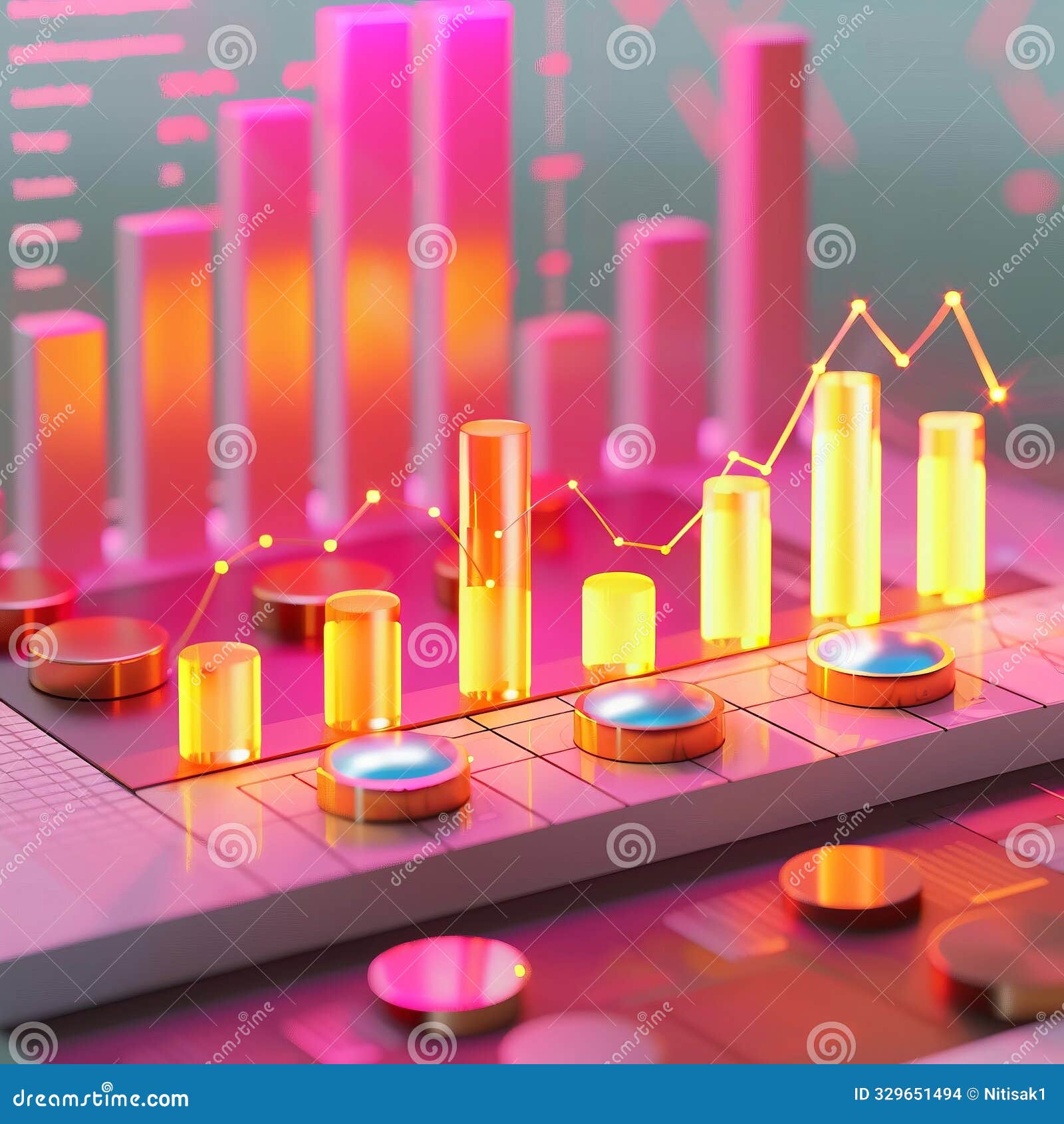 3D Render Icon Line Graph Tracking Energy Consumption with a Playful ...
