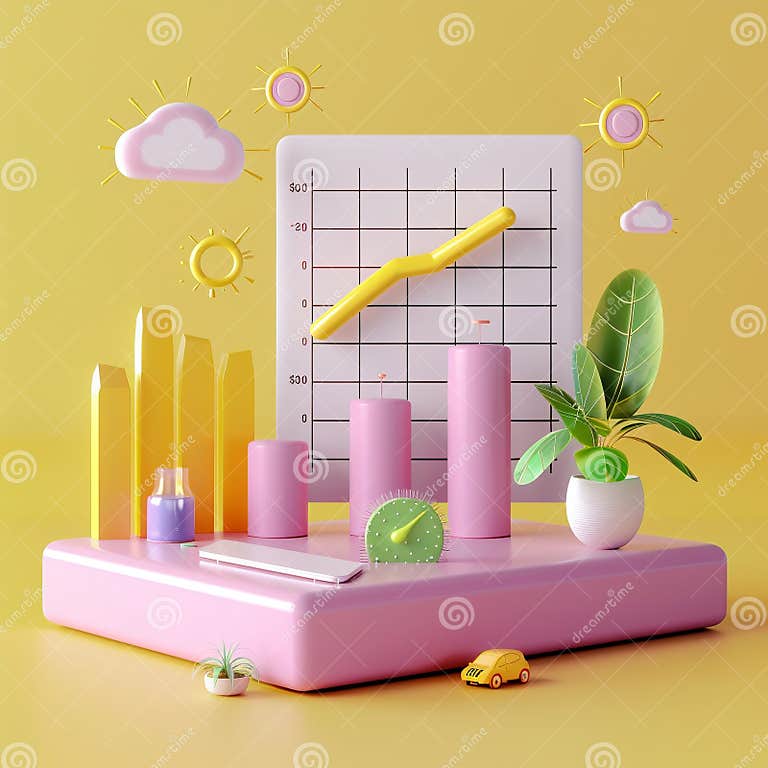 3D Render Icon Line Graph Tracking Energy Consumption with a Playful ...