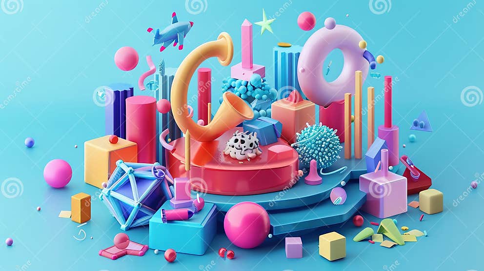 3D Render Icon Scatter Plot with Cute Creatures Interacting on a Solid ...