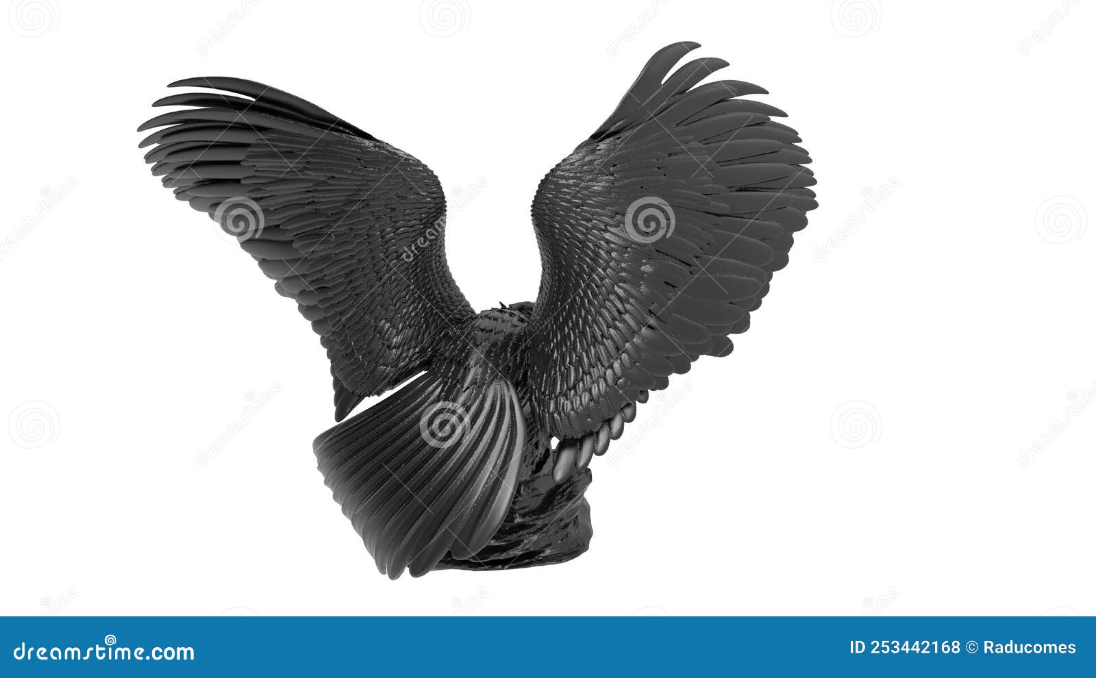3D Rendering - Back View of a Black Eagle Statuette Stock Illustration ...