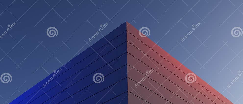 3d Render Illustration a Blue and Red Building with a Blue Stripe Stock ...