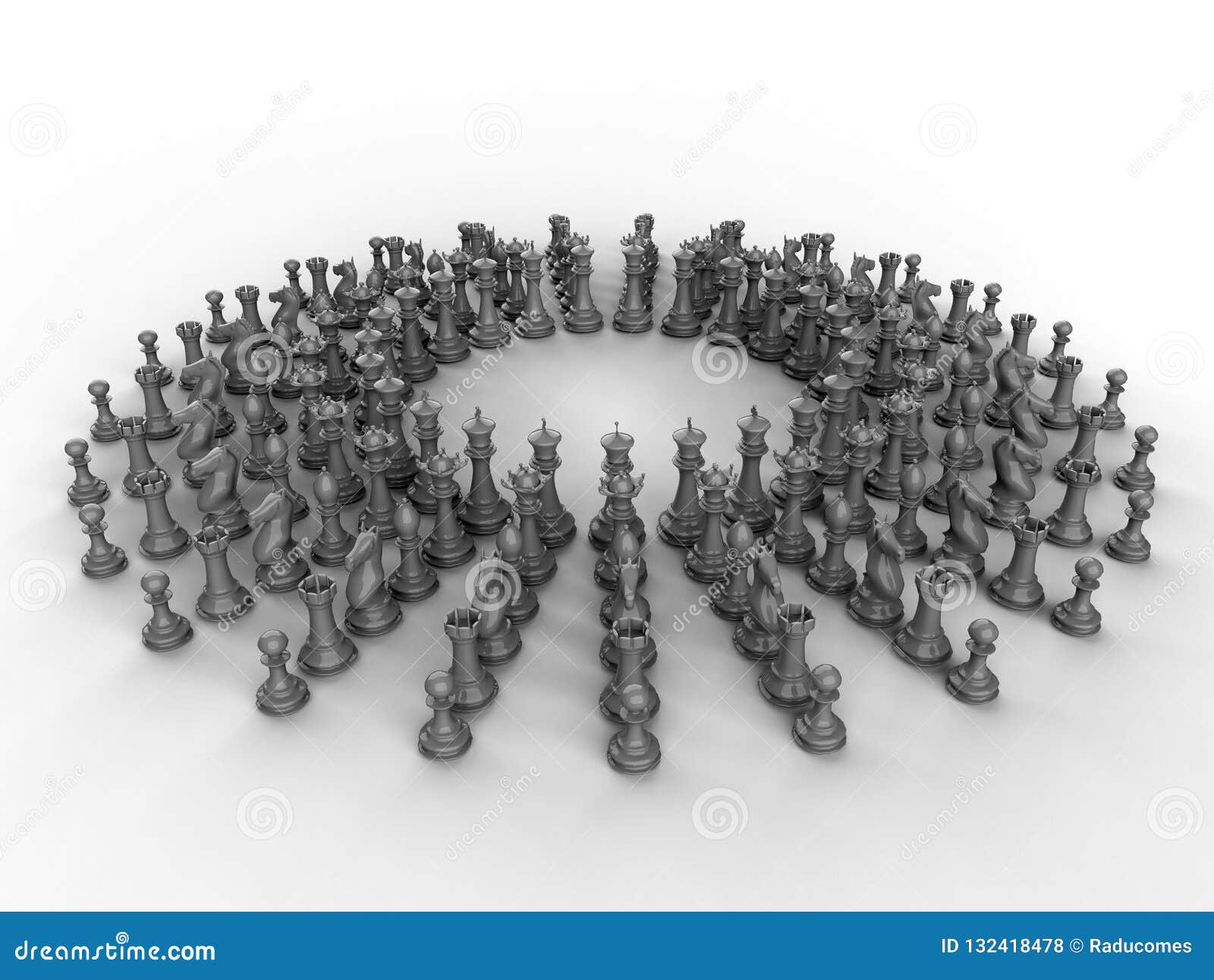 3D Render Illustration - Chess Pieces Circular Array Stock Illustration ...