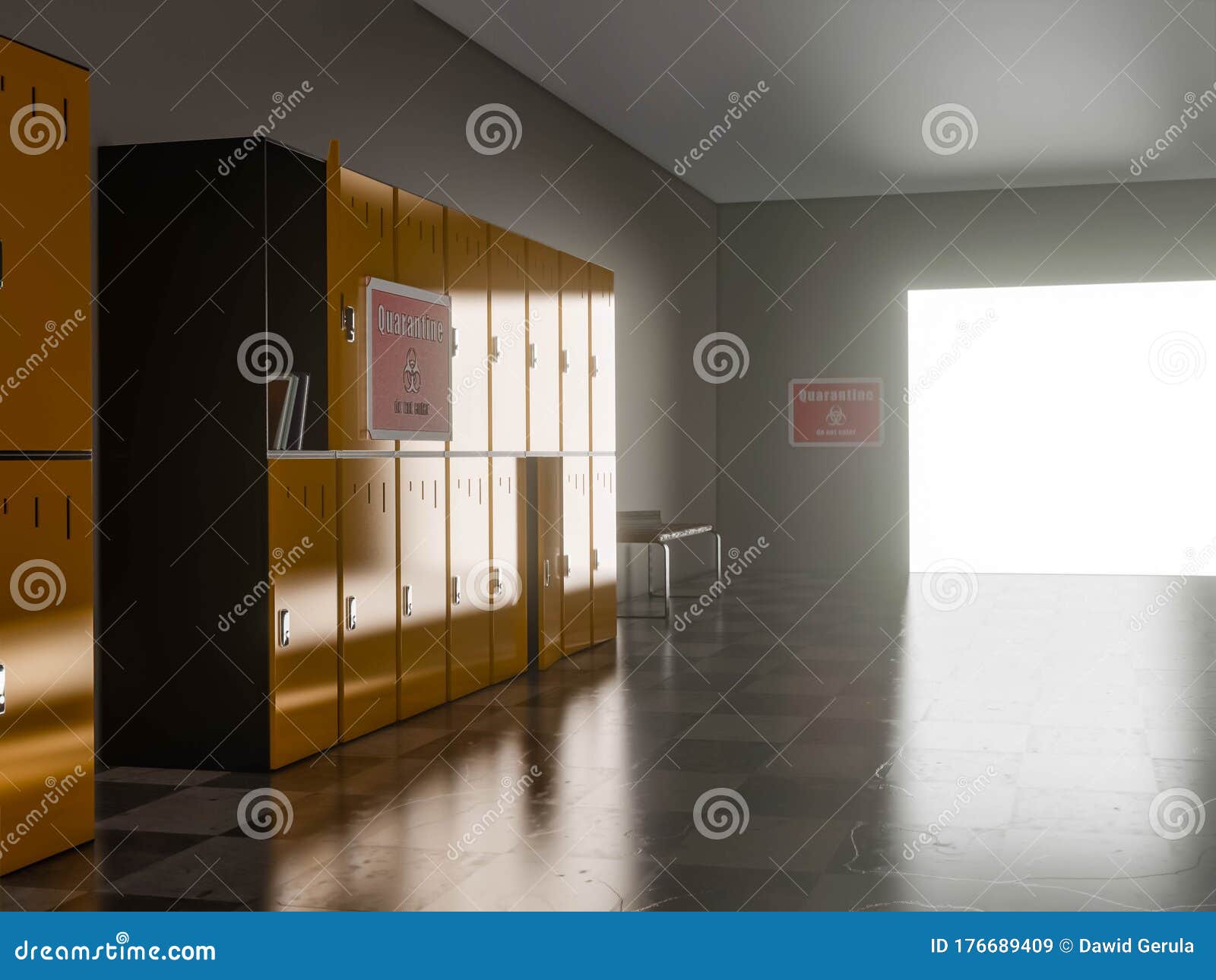 3D Render Illustration Closeup of Empty Locker Room Situated in Work ...