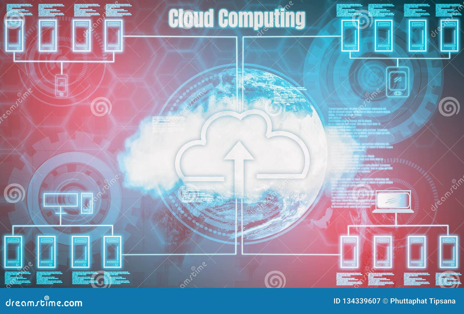 2D Render Illustration Cloud Technology Cloud Computing and Mass ...