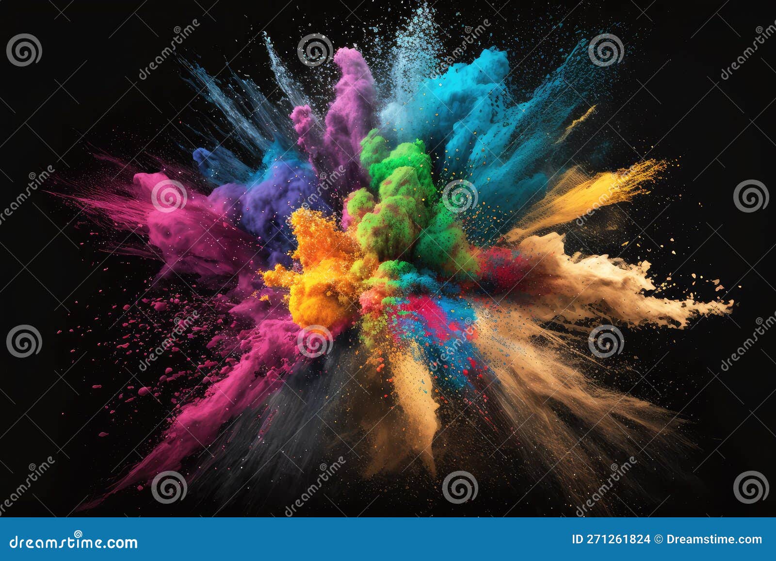 3D Render Illustration of a Colored Explosion of Powder on Black ...