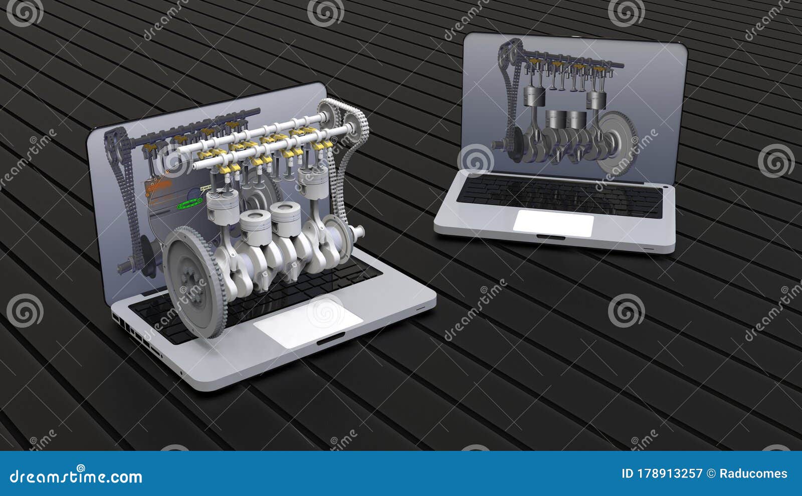 3D Rendering - Inline Engine Design on a Laptop Stock Illustration ...