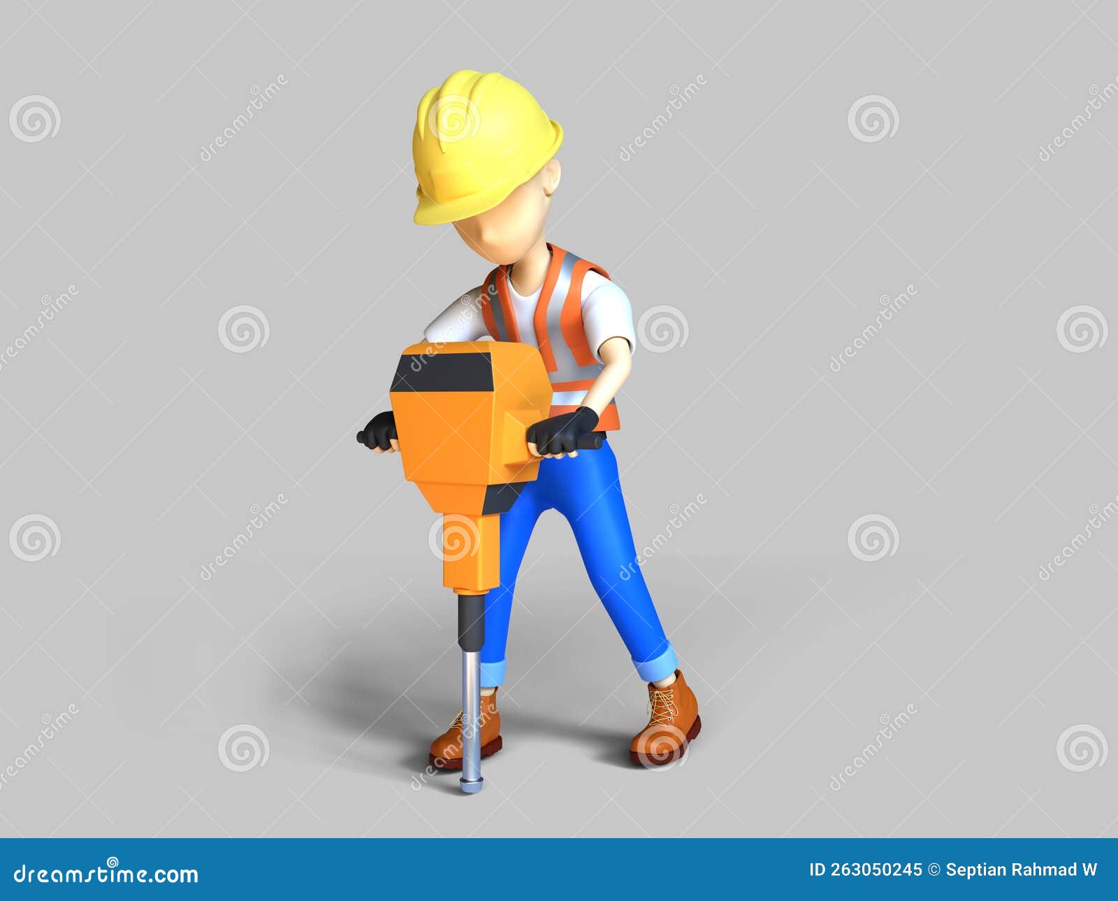 3d Render Illustration Cute Character Worker and a Handheld Hydraulic ...