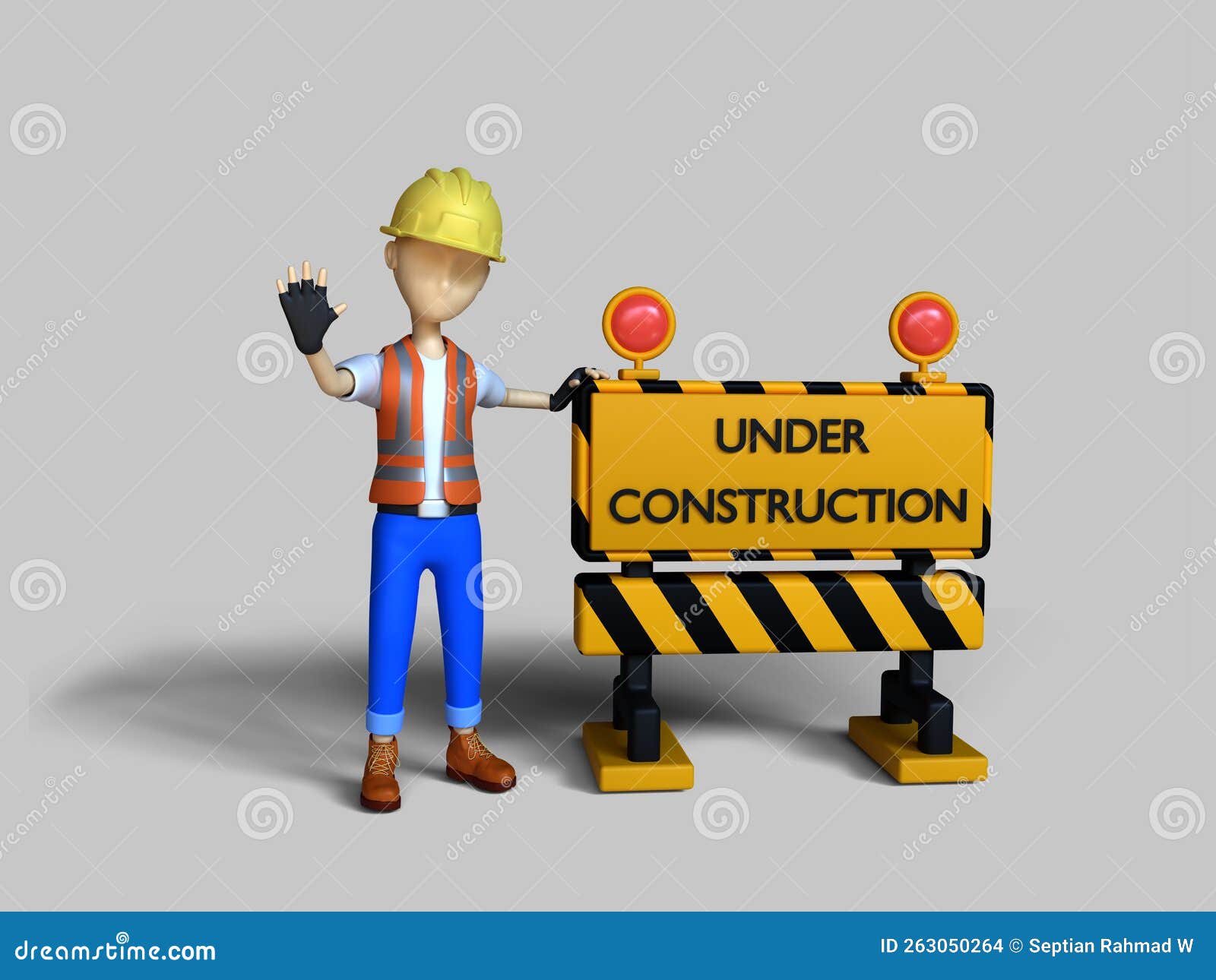 3d Render Illustration Cute Character Worker and Under Construction ...